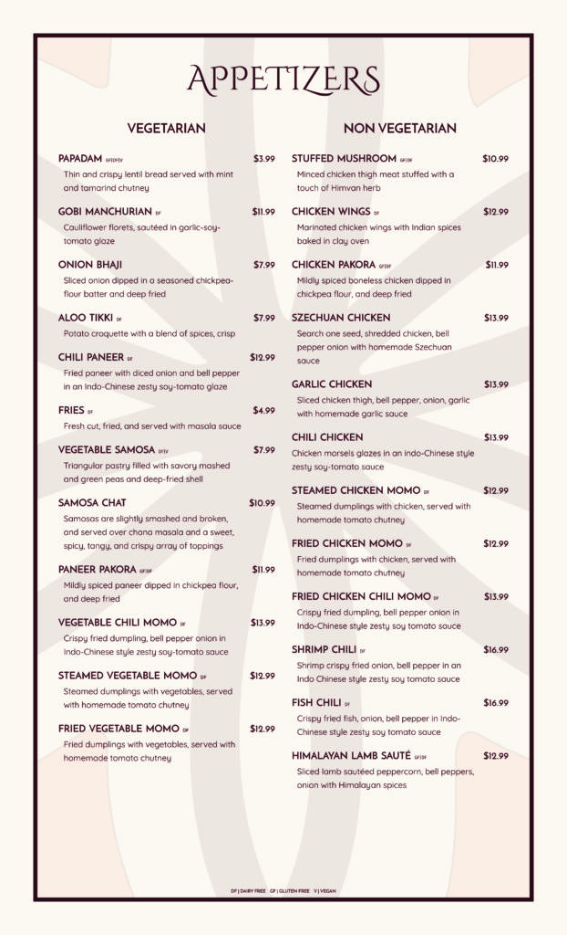 Dine-In Menu – Chutney Indian Cuisine